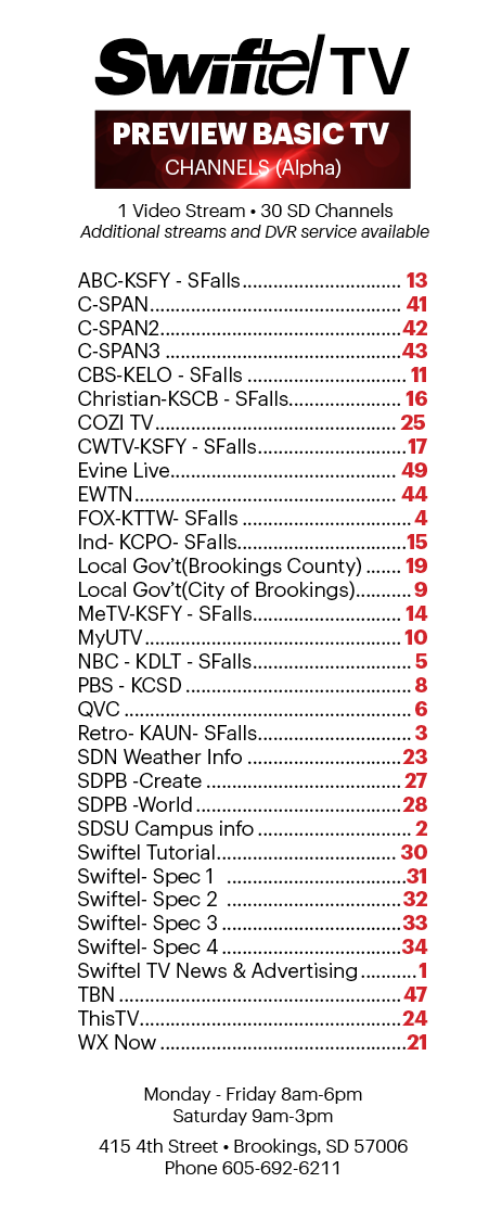 Preview Basic TV Channel Line Up - Swiftel.net
